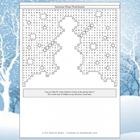 Snowman Winter Word Search | Play Q and A